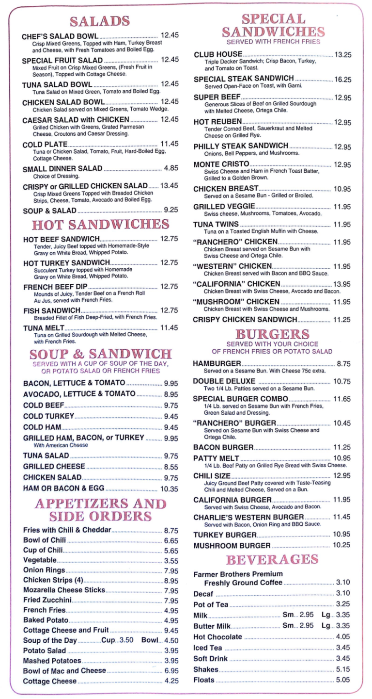Menu – CHARLIE’S FAMILY RESTAURANT
