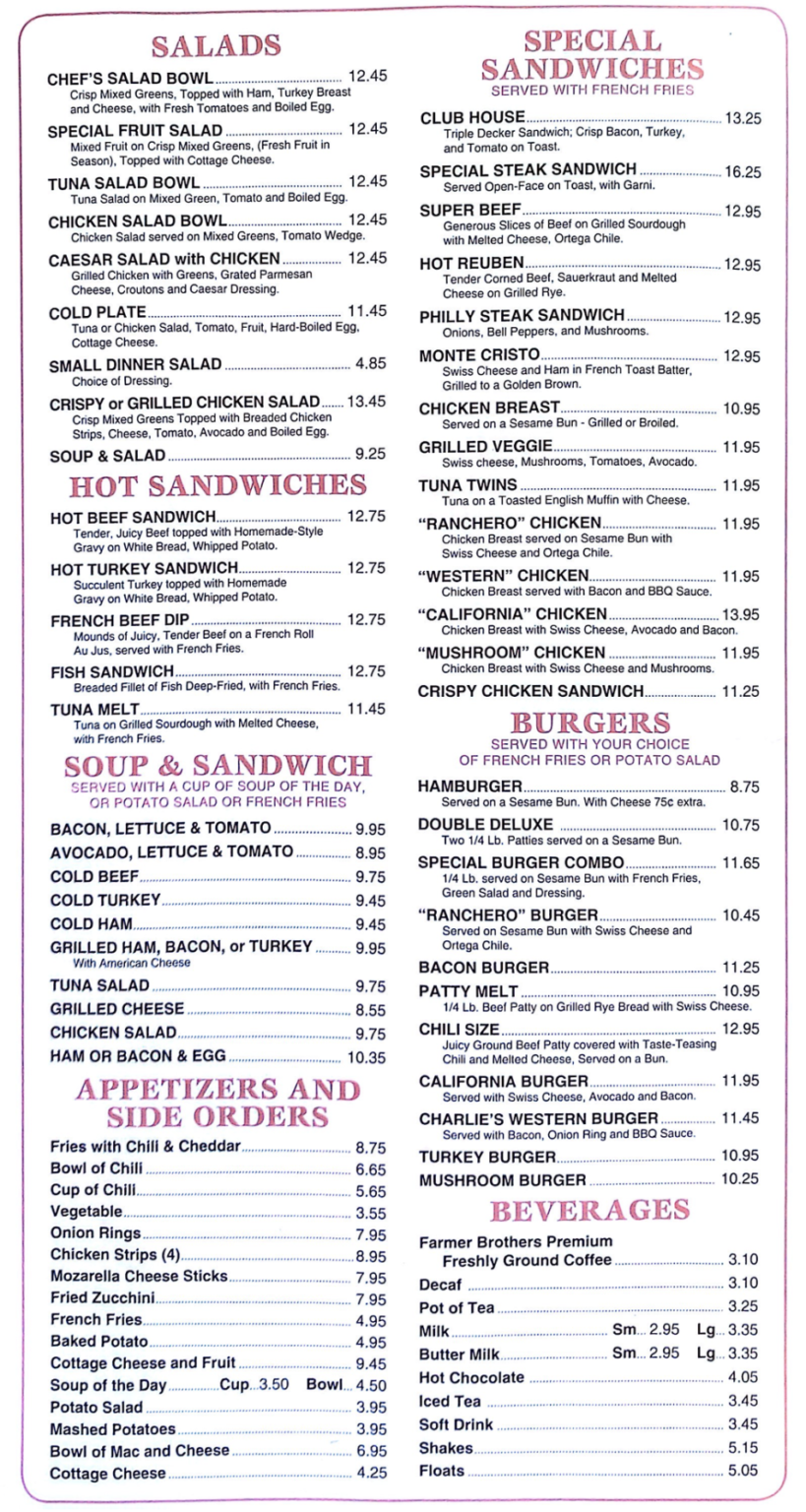 Menu – CHARLIE’S FAMILY RESTAURANT